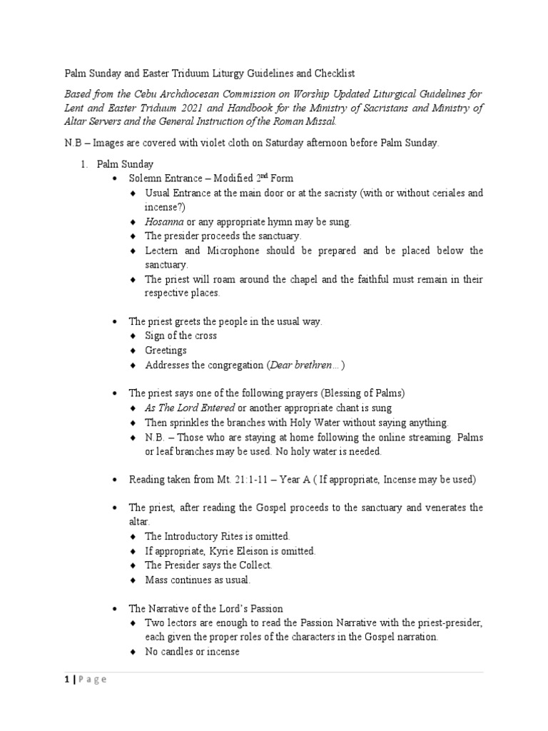Palm Sunday and Triduum Liturgy Guide | PDF | Mass (Liturgy) | Altar