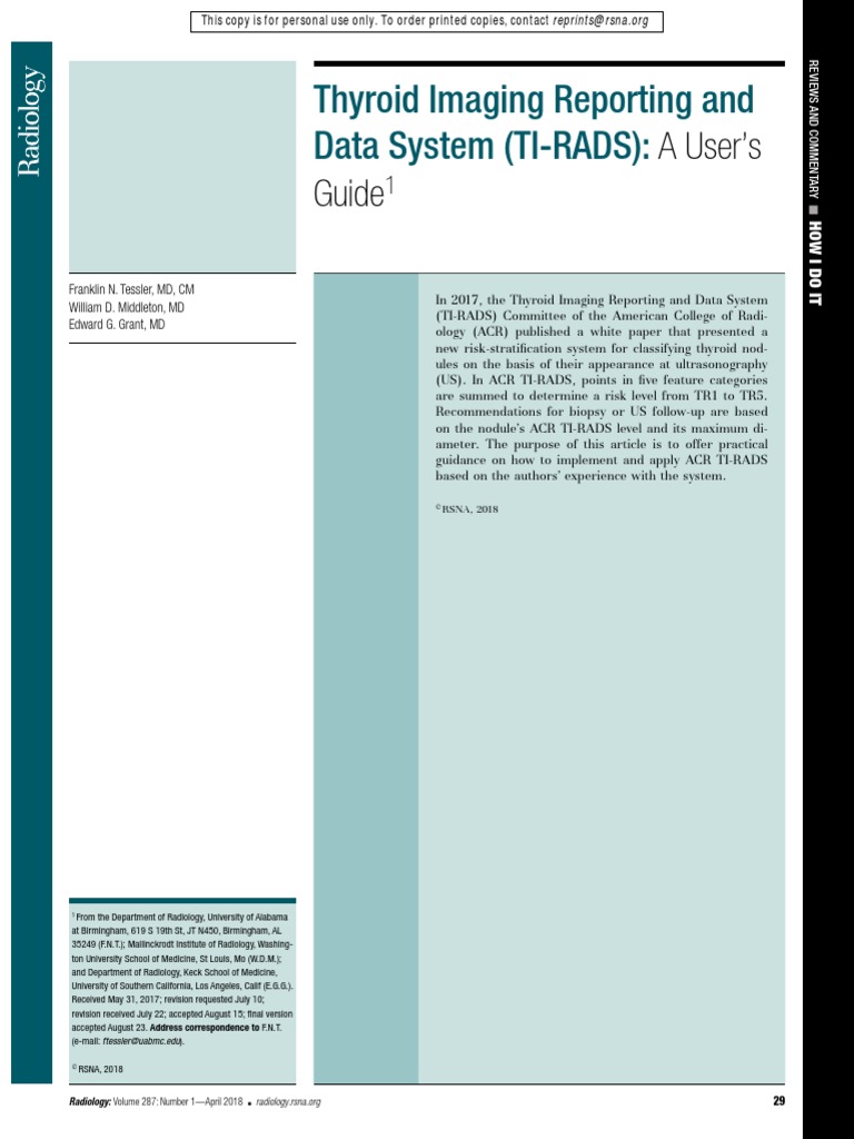 A User's Guide: Thyroid Imaging Reporting and Data System (Ti-Rads ...