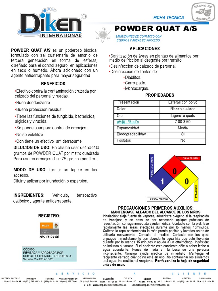 Biocida Powder Quat A/S: Usos y Beneficios | PDF | Sustancias químicas ...