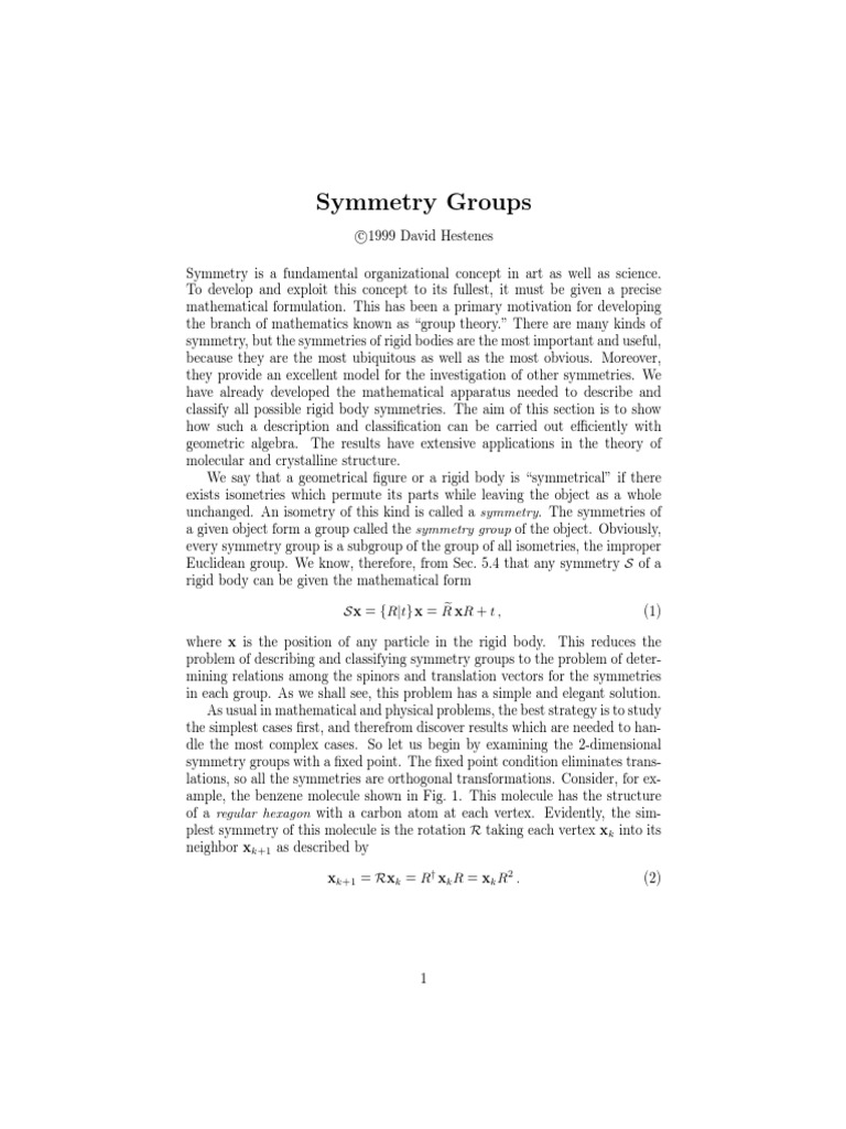 Symmetry Groups: °1999 David Hestenes | PDF | Group (Mathematics) | Lattice (Group)