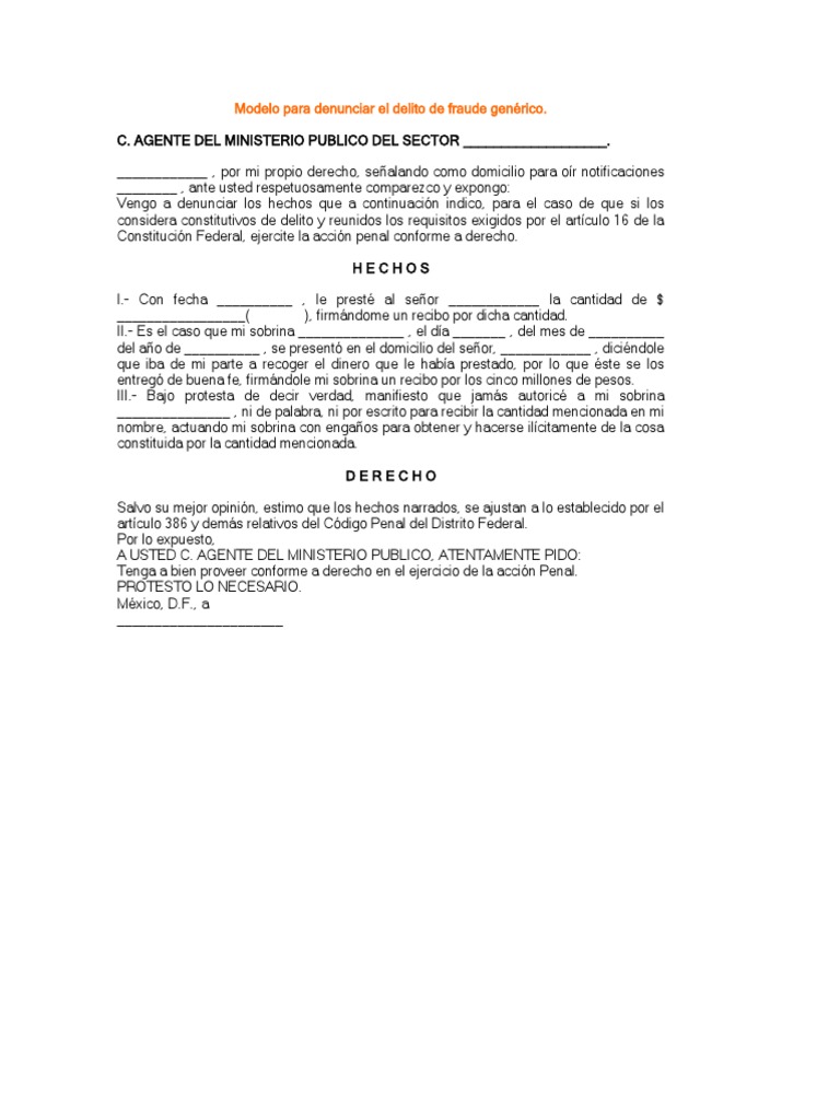 Denuncia de Delito de Fraude Genérico | PDF | Política | Ciencias sociales