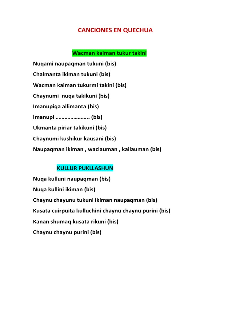 Canciones en Quechua | PDF
