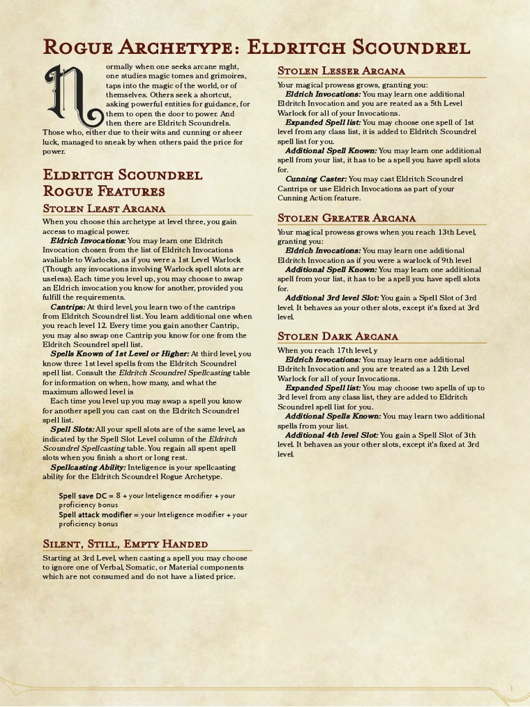 Rogue Archetype - Eldritch Scoundrel | PDF | Wizards Of The Coast Games ...