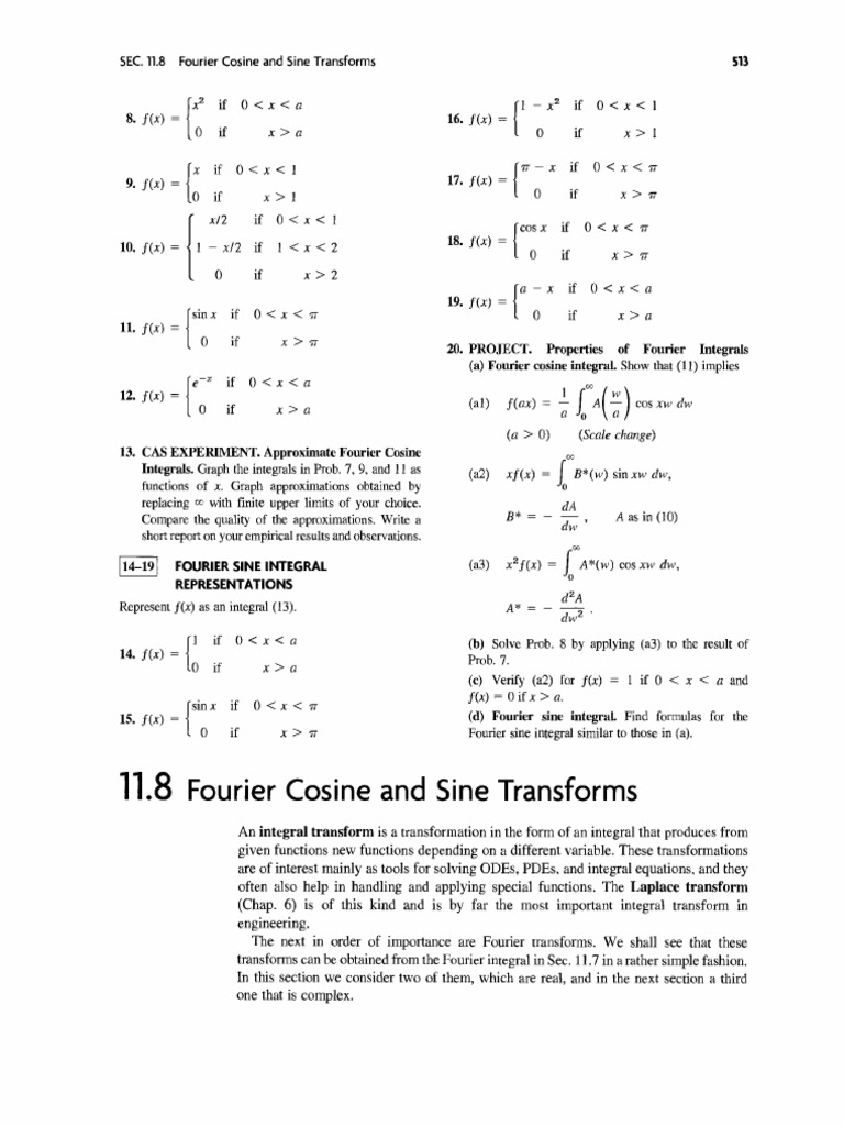 Fourier Cosine and Sine Transforms Explained | PDF | Trigonometric Functions | Fourier Transform