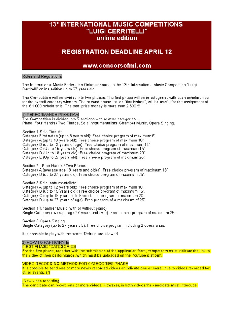 13th Luigi Cerritelli Music Competition | PDF | You Tube | Justice