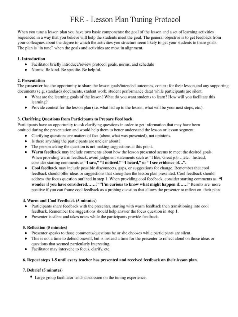 Strd4a - Lesson Plan Tuning Protocol | PDF | Lesson Plan | Question