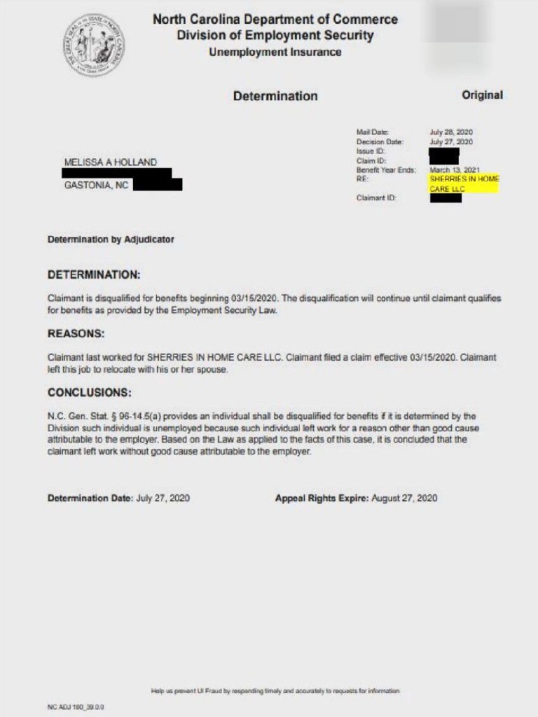 Unemployment Disqualification Letter | PDF