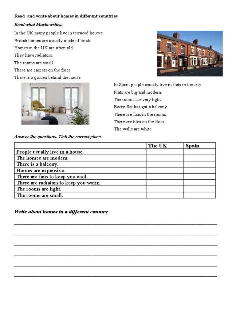 Homes in Different Countries Reading Comprehension Exercises 134148 ...