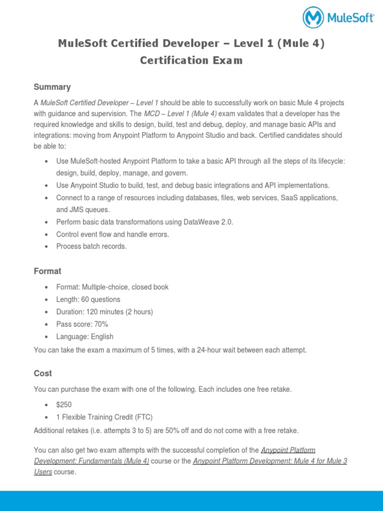 Mulesoft Certified Developer - Level 1 (Mule 4) Certification Exam | PDF | Representational ...