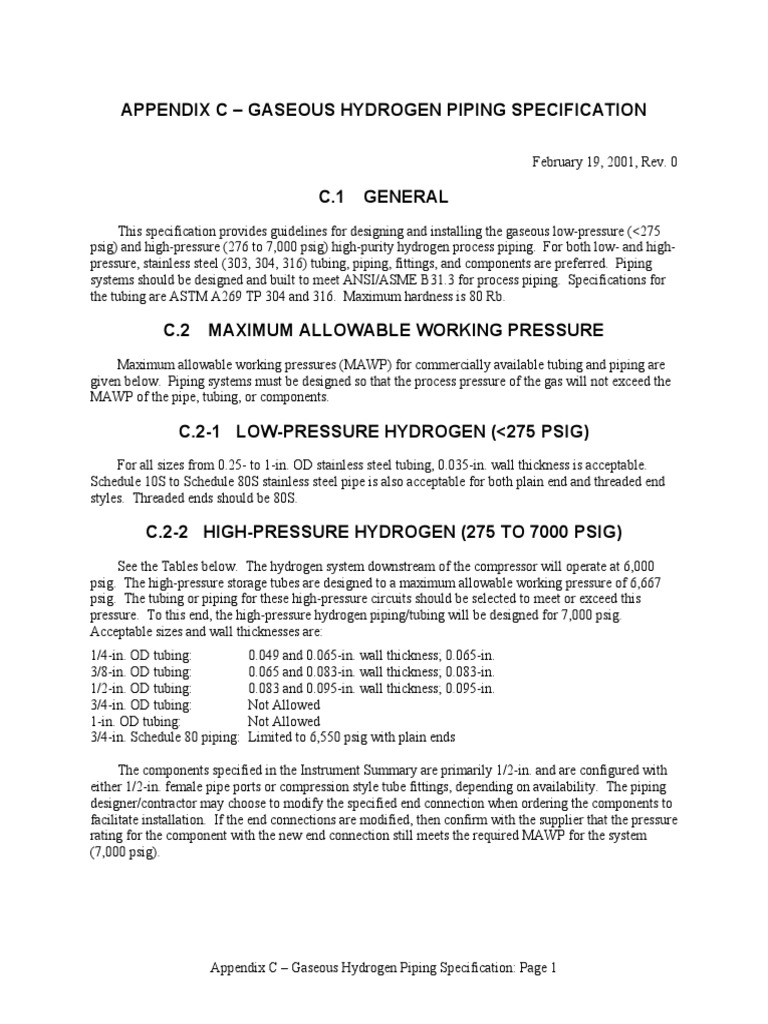 Gaseous Hydrogen Piping Specification | PDF | Pipe (Fluid Conveyance ...