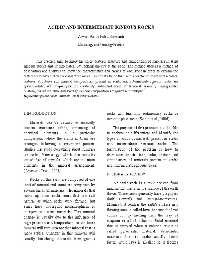 Acidic and Intermediate Igneous Rocks | Download Free PDF | Igneous ...