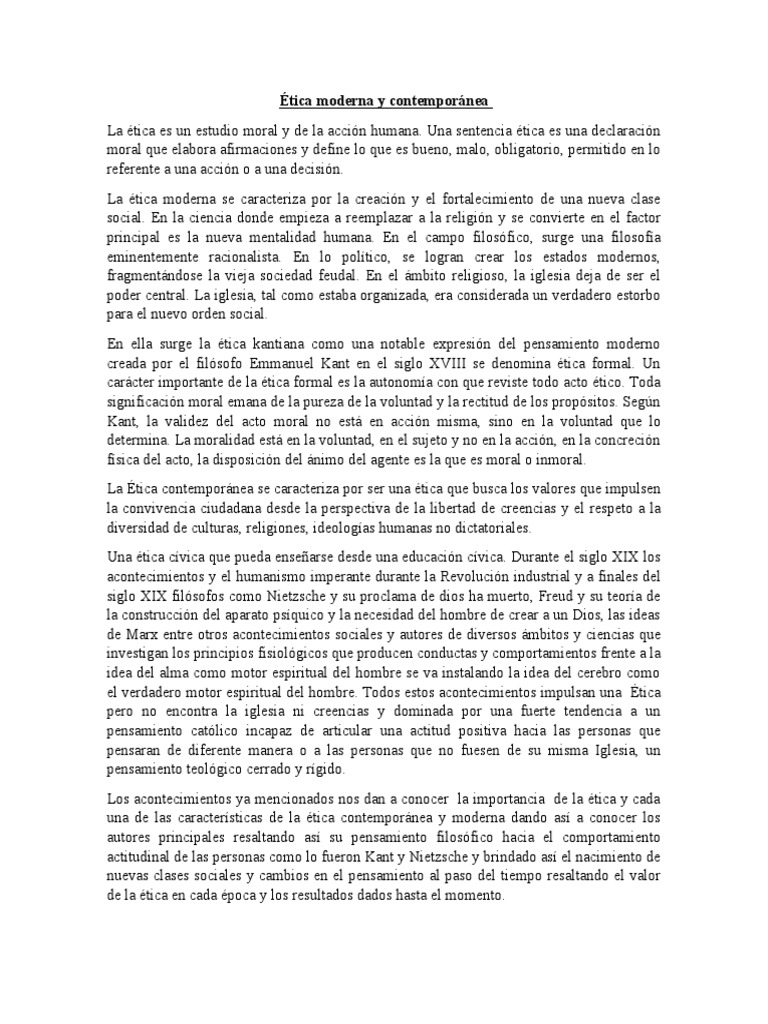 Ética Moderna y Contemporánea | PDF | Moralidad | Immanuel Kant