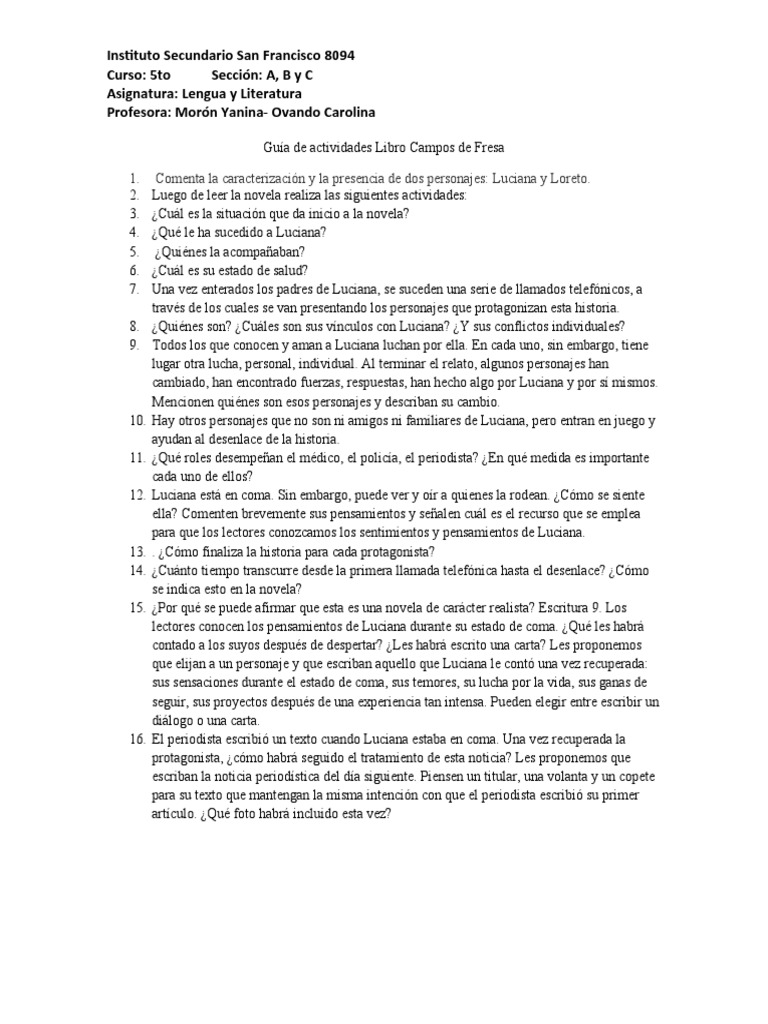 Guía de Actividades: Campos de Fresa | PDF | Novelas | Ajedrez