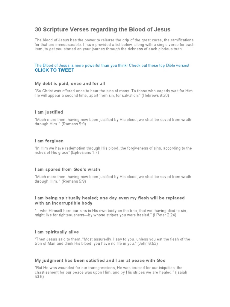 30 Scripture Verses Regarding The Blood of Jesus | PDF | Grace In ...