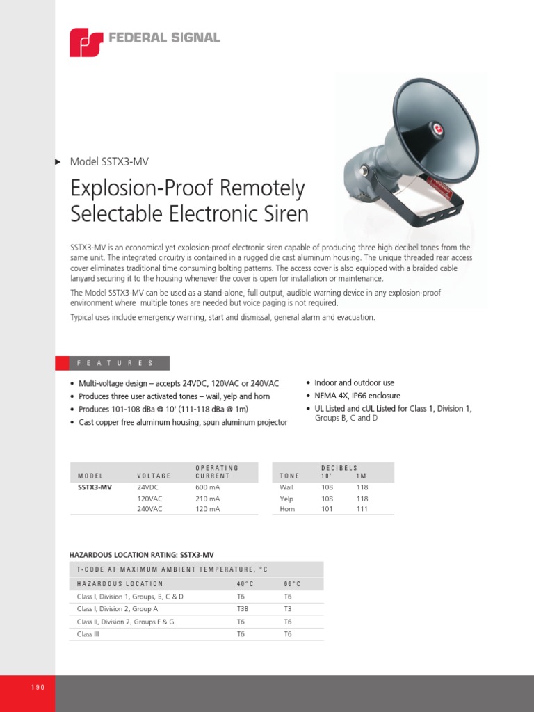 Explosion-Proof Remotely Selectable Electronic Siren: Model SSTX3-MV ...