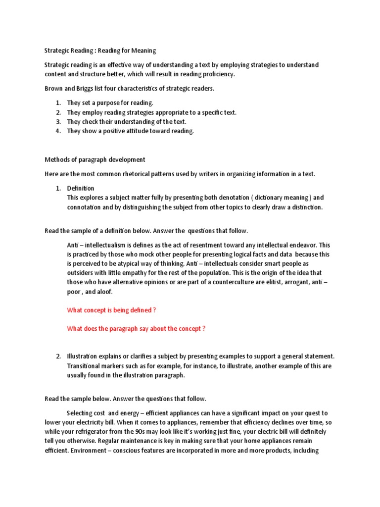 Strategic Reading for Meaning: An Analysis of Common Rhetorical ...