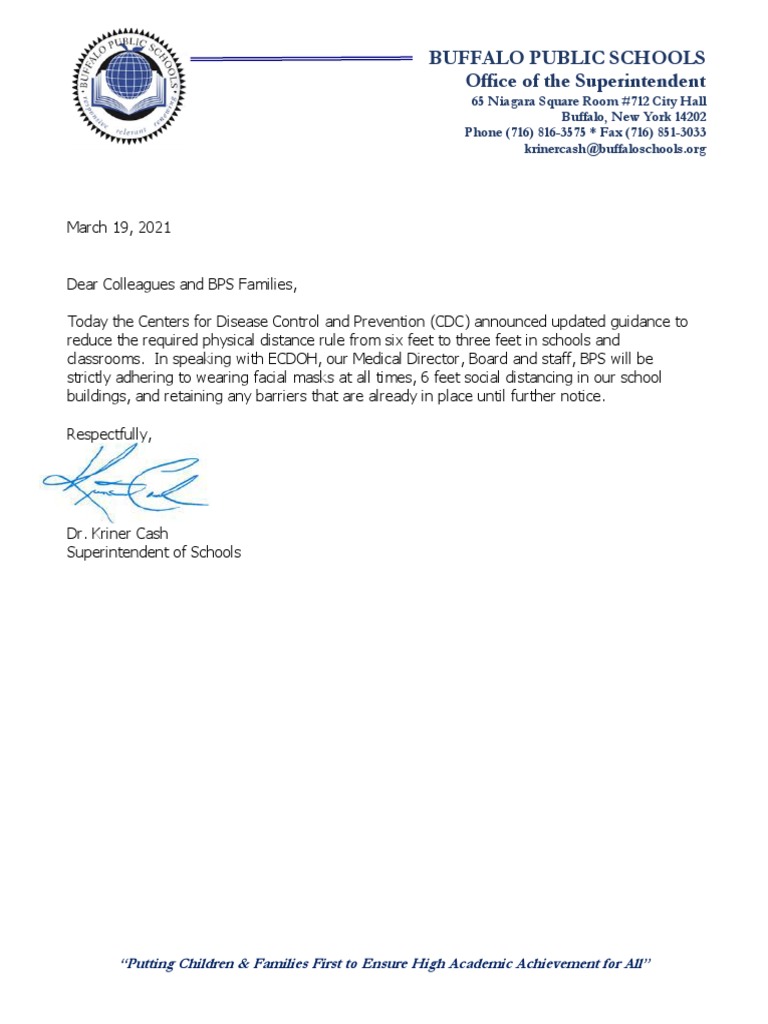 March 19, 2021 Buffalo Public Schools Letter To Colleagues and BPS ...