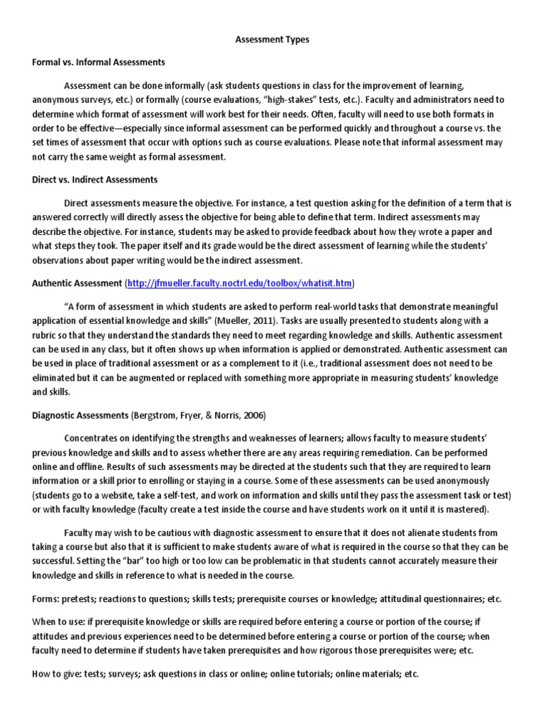 Assessment Types Formal vs. Informal Assessments | PDF | Educational ...