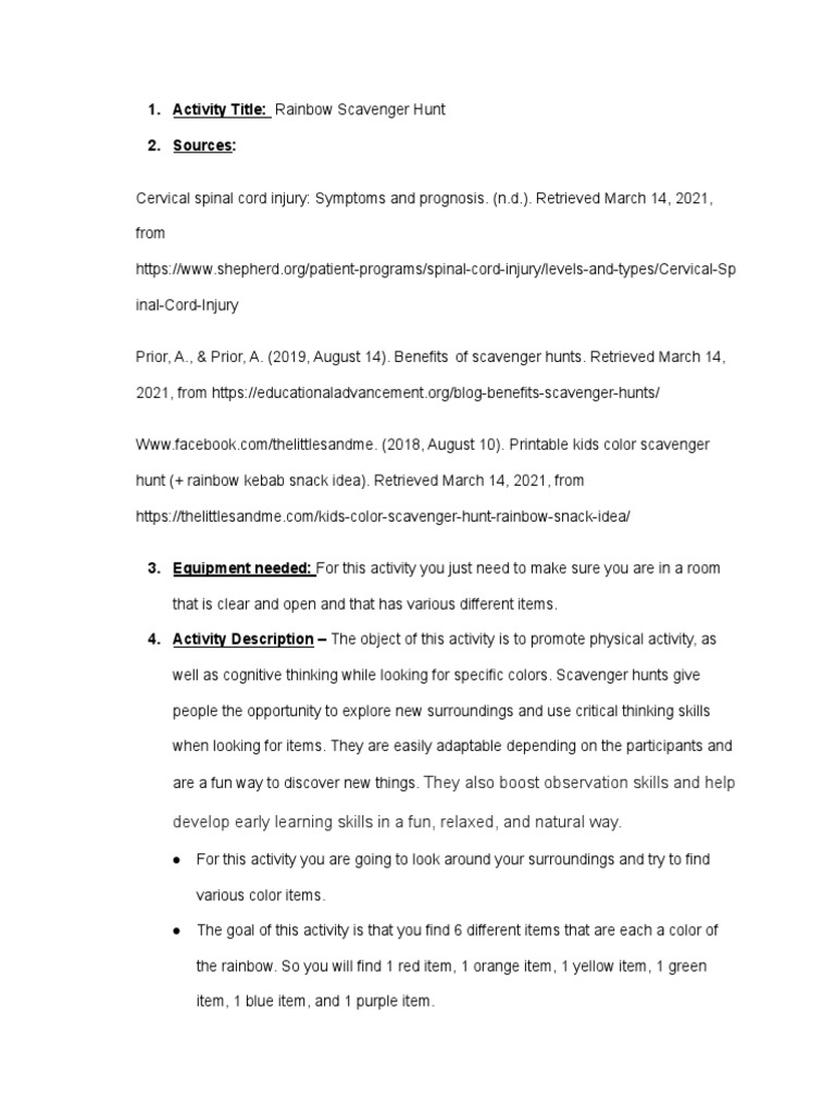 Rainbow Scavenger Hunt | PDF | Spinal Cord Injury | Spinal Cord