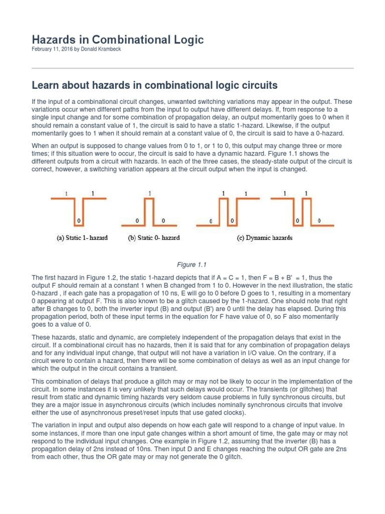 Learn About Hazards in Combinational Logic Circuits | PDF | Logic Gate | Electronic Circuits