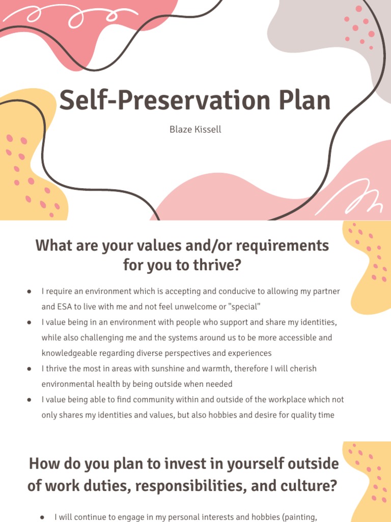 Self-Preservation Plan 1 | PDF | Psychological Concepts | Human Nature