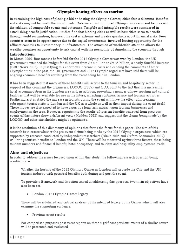 Olympics Hosting Effects On Tourism | PDF | Tourism | Olympic Games