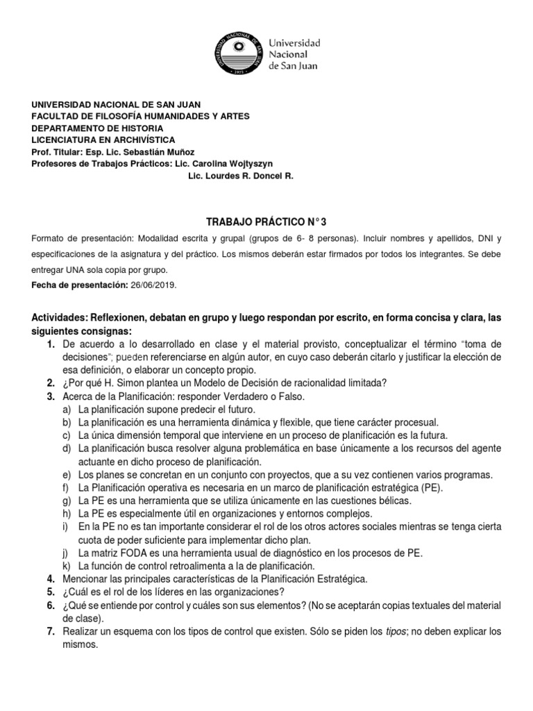 Consignas TP3 Archivística | PDF | Planificación estratégica | Planificación