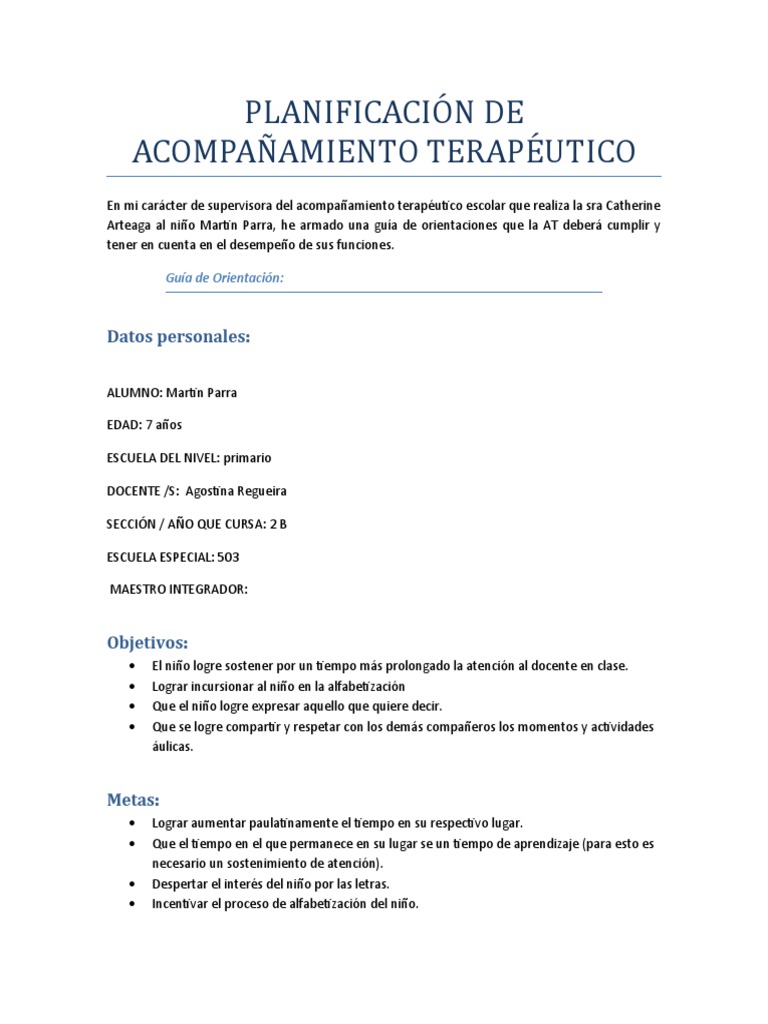 Planificacion de Acompañamiento Terapeutico | PDF | Salón de clases ... Planificacion de Acompañamiento Terapeutico | PDF | Salón de clases ...