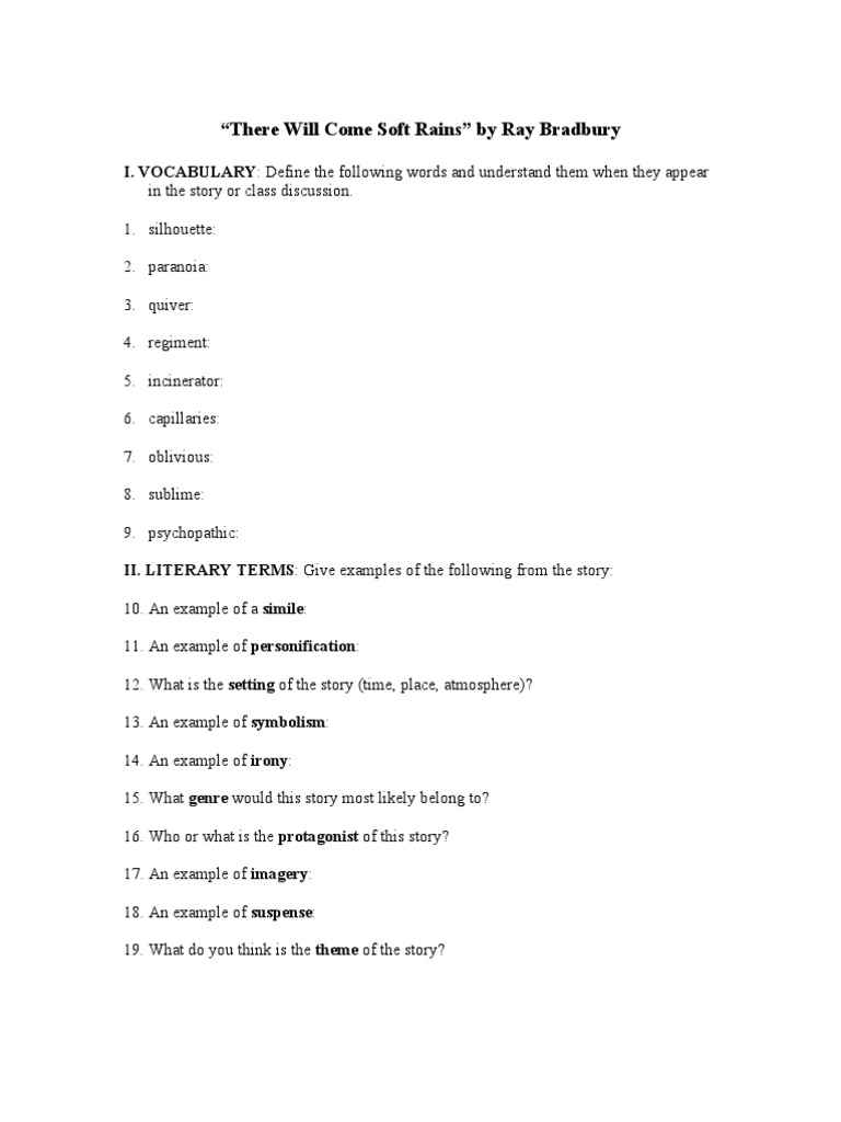 Soft Rains: Literary Analysis & Questions | PDF