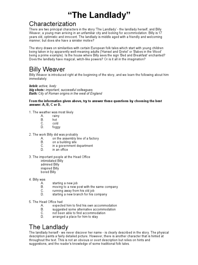 The Landlady Questions | PDF | Feeling