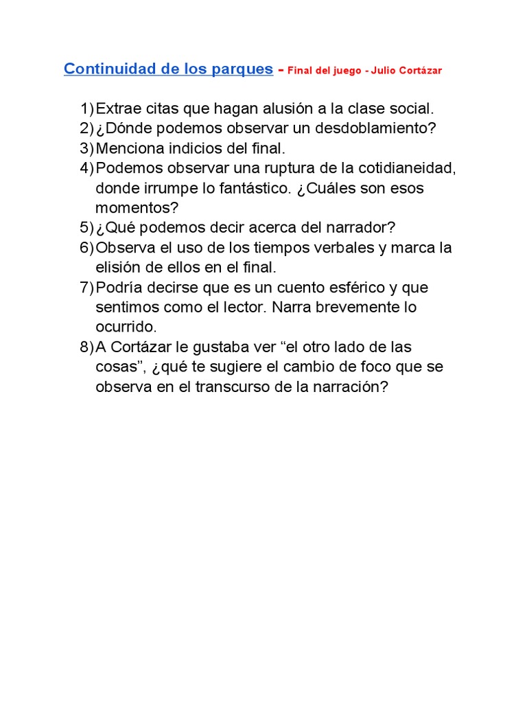 Continuidad de Los Parques - Julio Cortázar | PDF | Ficción general