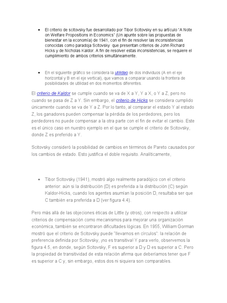 El Criterio de Scitovsky Fue Desarrollado Por Tibor Scitovsky en Su ...