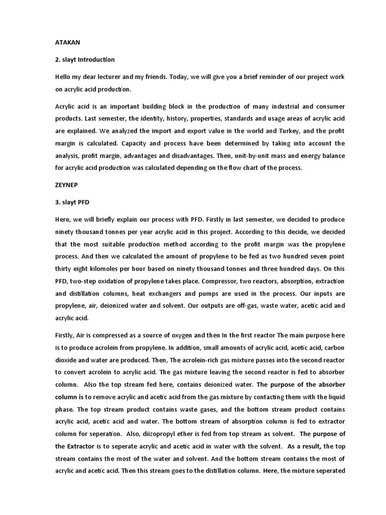 Acrylic Acid Production Process Overview | PDF | Distillation | Water