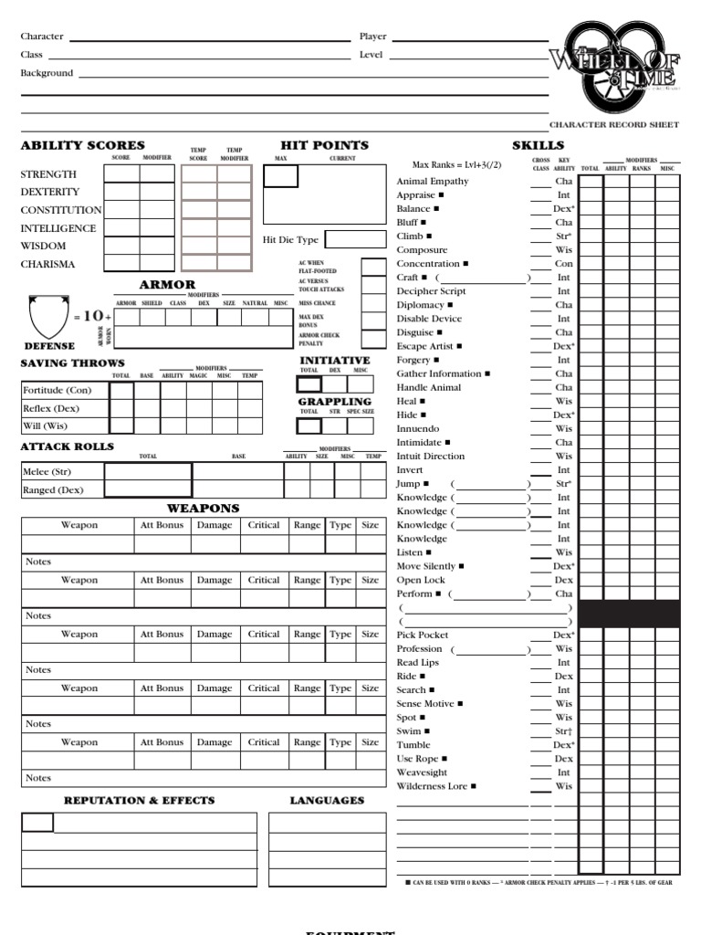 Skills Ability Scores Hit Points: Strength Dexterity Constitution ...