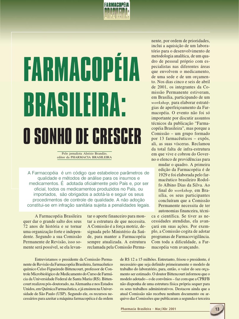 Artigo Farmacopéia Brasileira | PDF | Farmácia | Farmacêutico