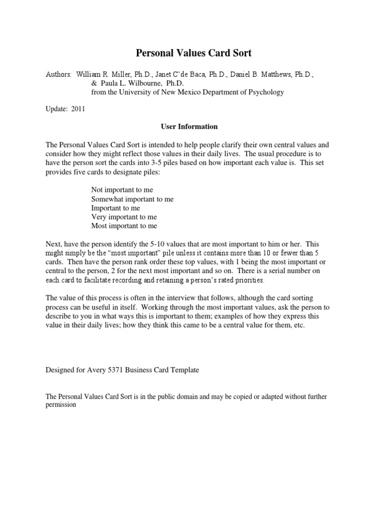 Personal Values Card Sort Guide | PDF