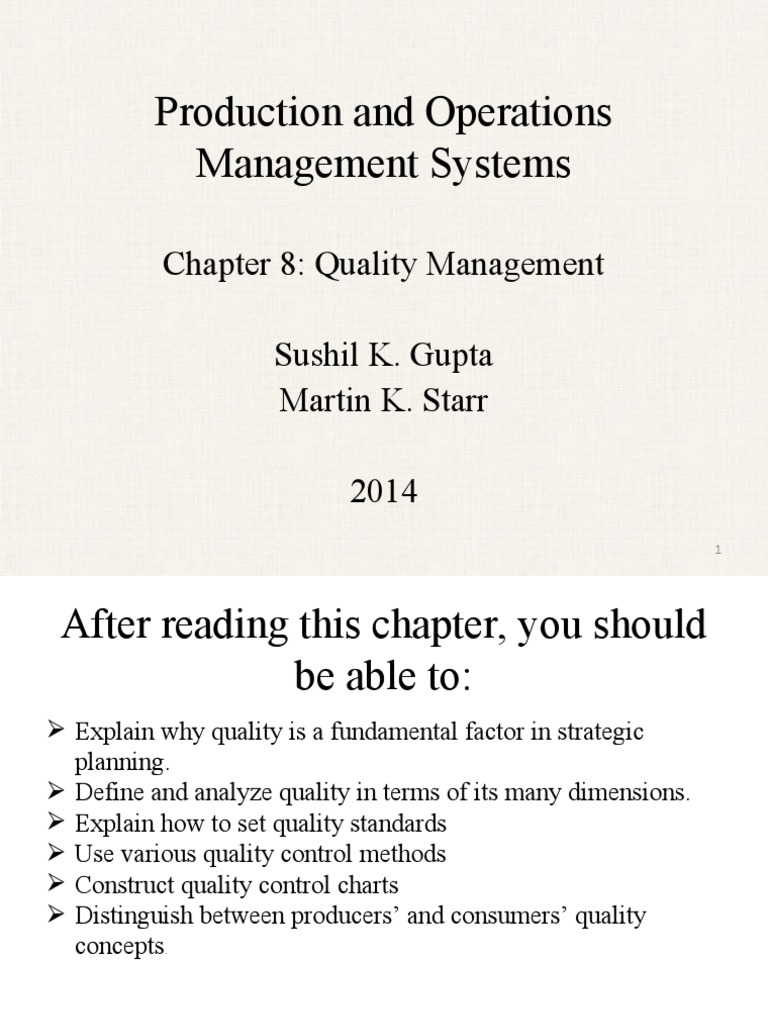 Production and Operations Management Systems: Chapter 8: Quality ...