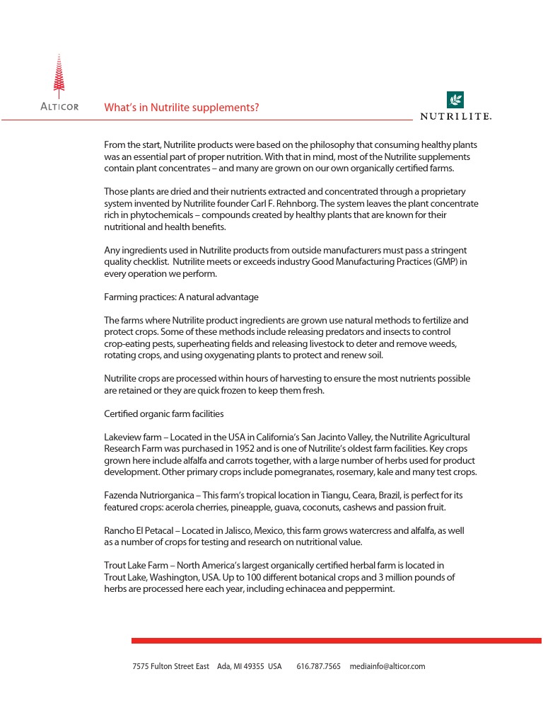 What's in Nutrilite supplements? The key ingredients | PDF