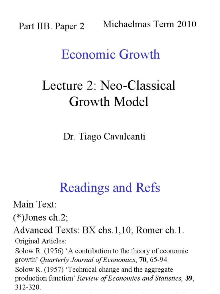 Economic Growth: Lecture 2: Neo-Classical Growth Model | PDF | Economic ...