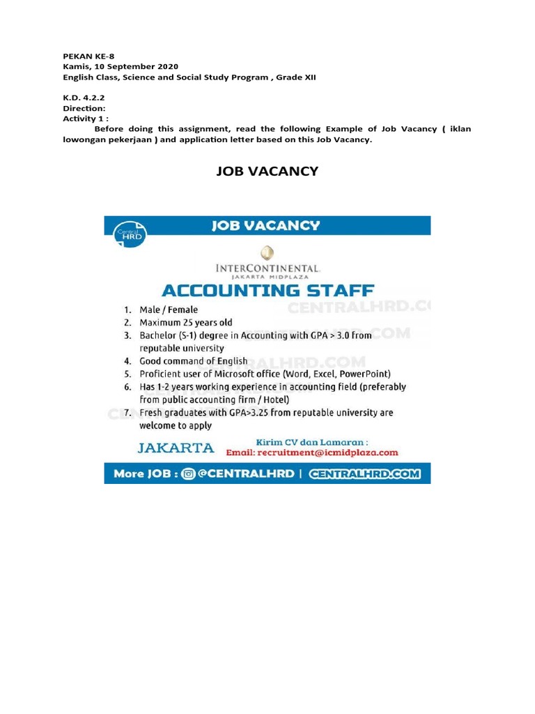 Write An Application Letter Based On Job Vacancy | PDF | Career & Growth