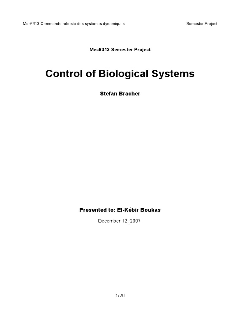 Control of Biological Systems: Stefan Bracher | PDF | Control Theory ...