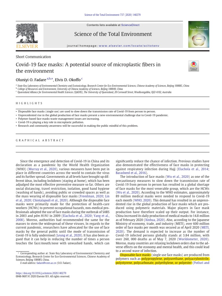 Covid-19 Face Masks A Potential Source of Microplastic Fibers in The ...