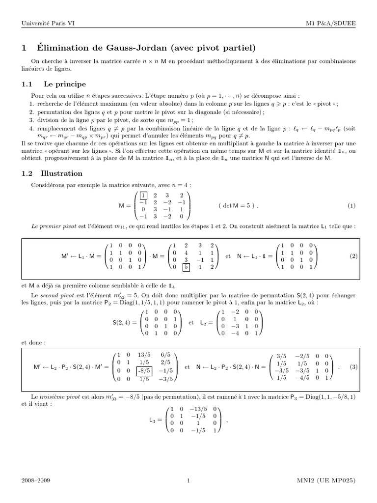 Méthode de Gauss-Jordan expliquée | PDF | Combinatoire | Algèbre