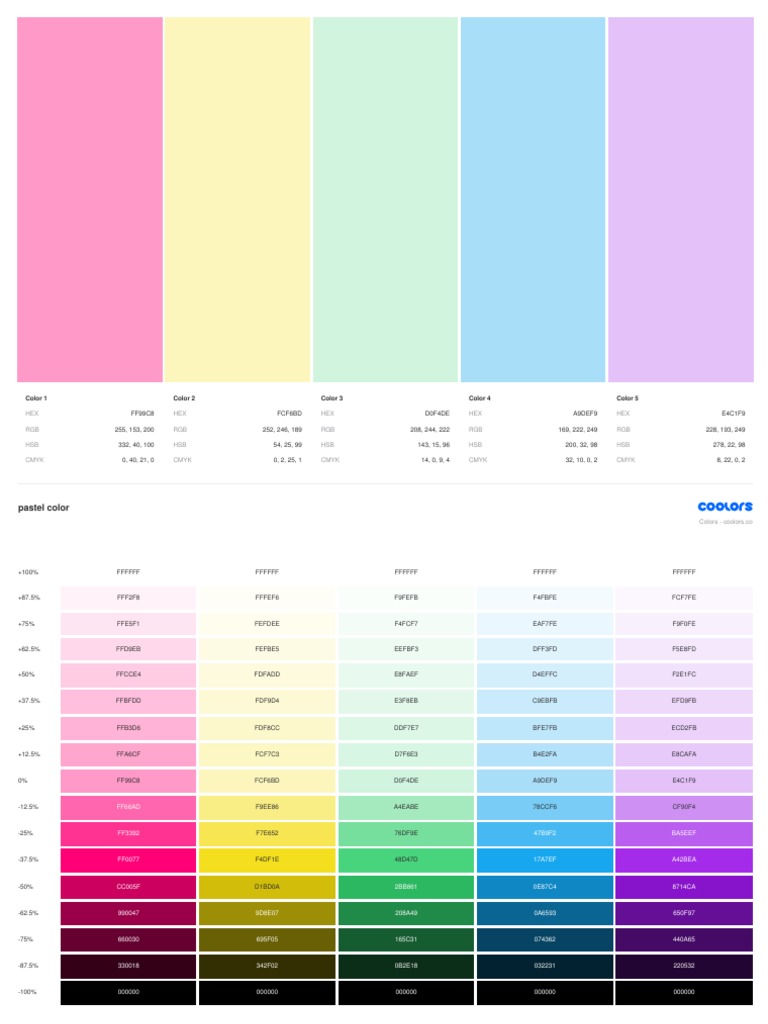 Pastel Color: Color 1 Color 2 Color 3 Color 4 Color 5 | PDF | Rgb Color ...
