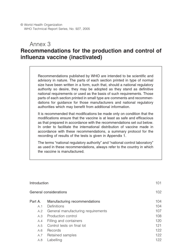 Annex 3 WHO | PDF | Vaccines | Influenza