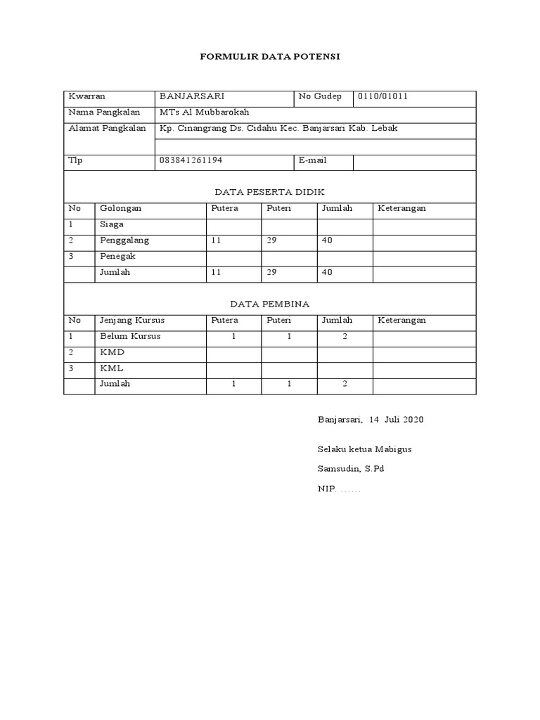 Formulir Data Potensi | PDF