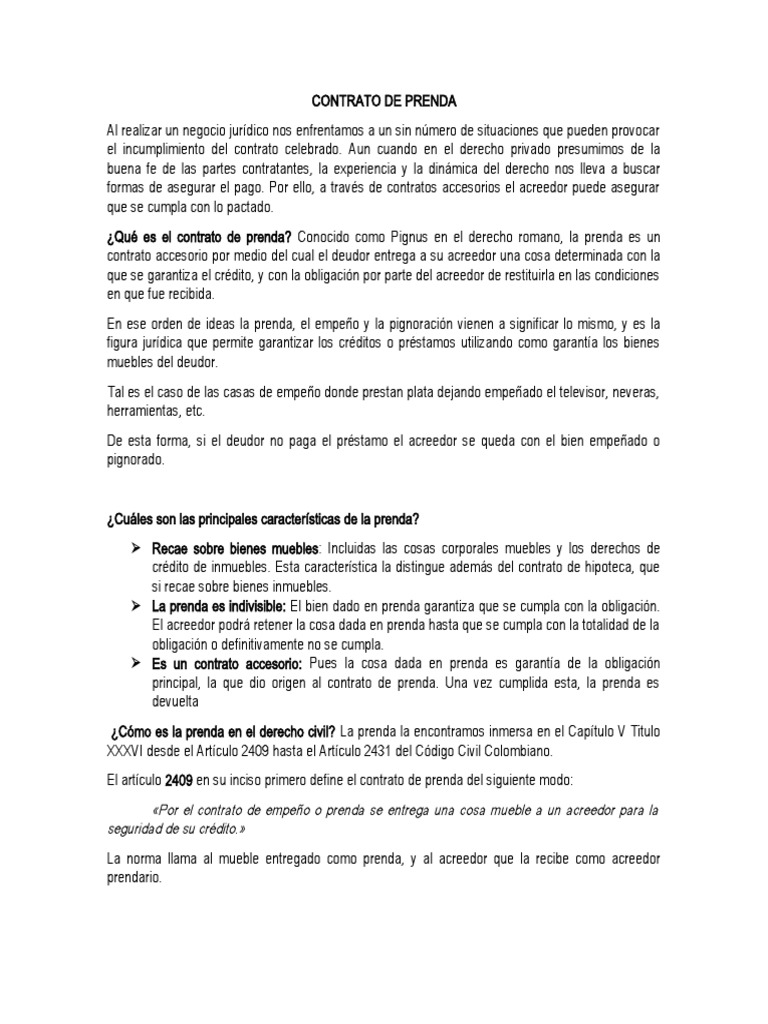 Qué Es El Contrato de Prenda | PDF | Pagos | Derecho y economía