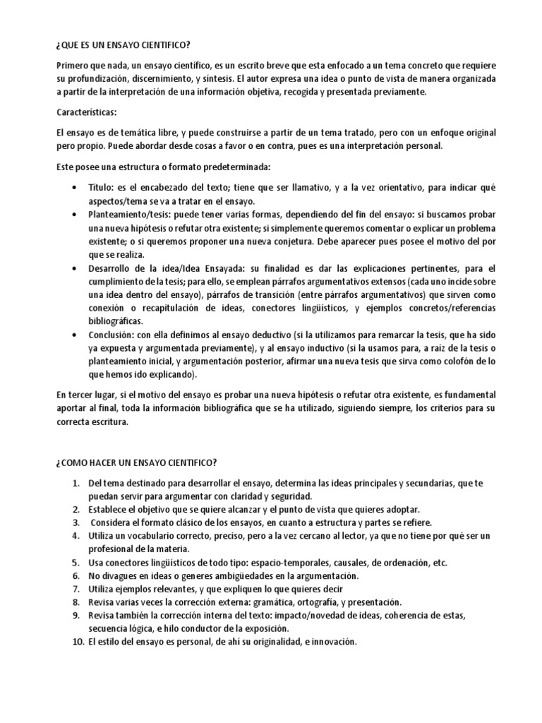 Que Es Un Ensayo Cientifico | PDF | Ensayos | Interacciones de ...