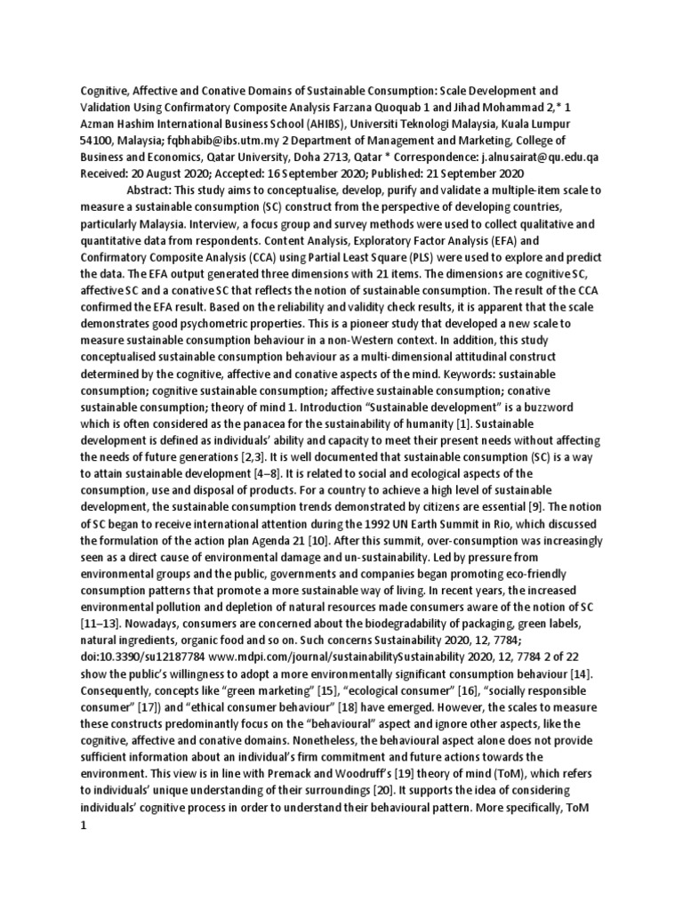 Cognitive, Affective and Conative Domains of Sustainable Consumption ...