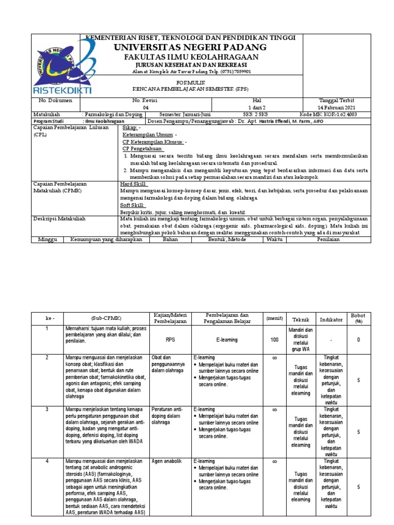 RPS Farmakologi dan Doping Olahraga | PDF